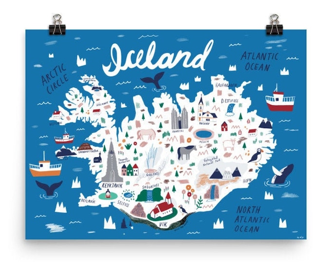 Iceland Poster - Illustrated Map - Etsy