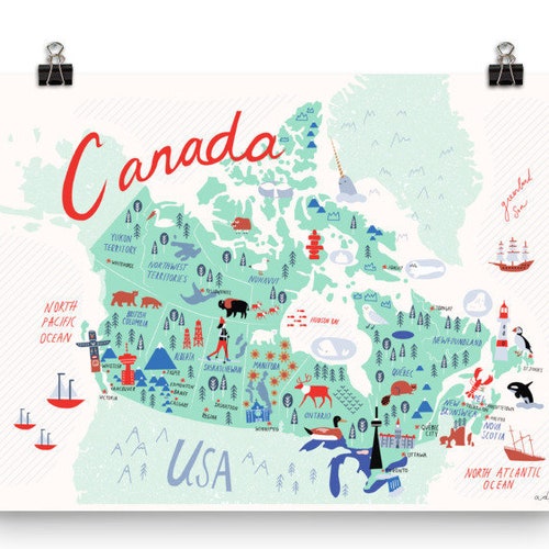 Illustrated Map of Canada Poster - Etsy Canada