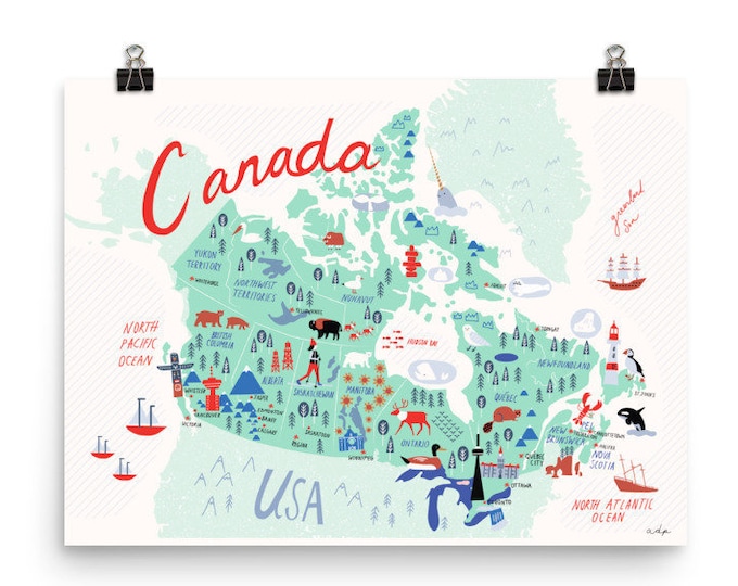 Illustrated Map of Canada Poster - Etsy