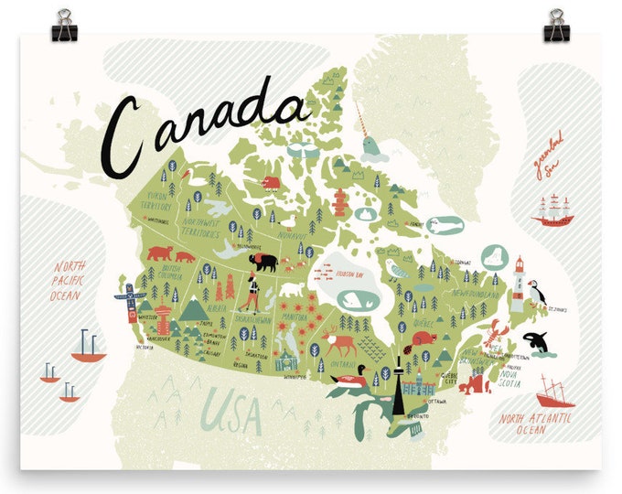 XL Map Canada, Wilderness Art, Canada Poster Canada Print, Map Art ...