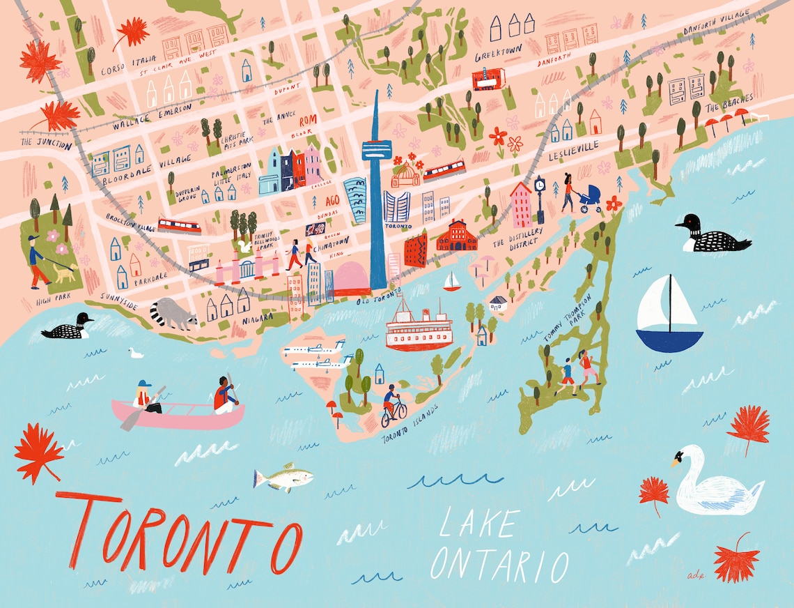 Toronto Map Art Illustrated City Map Toronto Poster Moving Gift Toronto ...