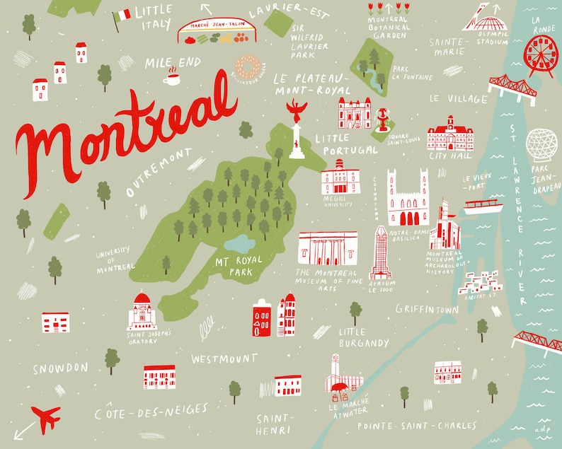 Montreal Illustrated Map Canada Map Print Montreal Map - Etsy