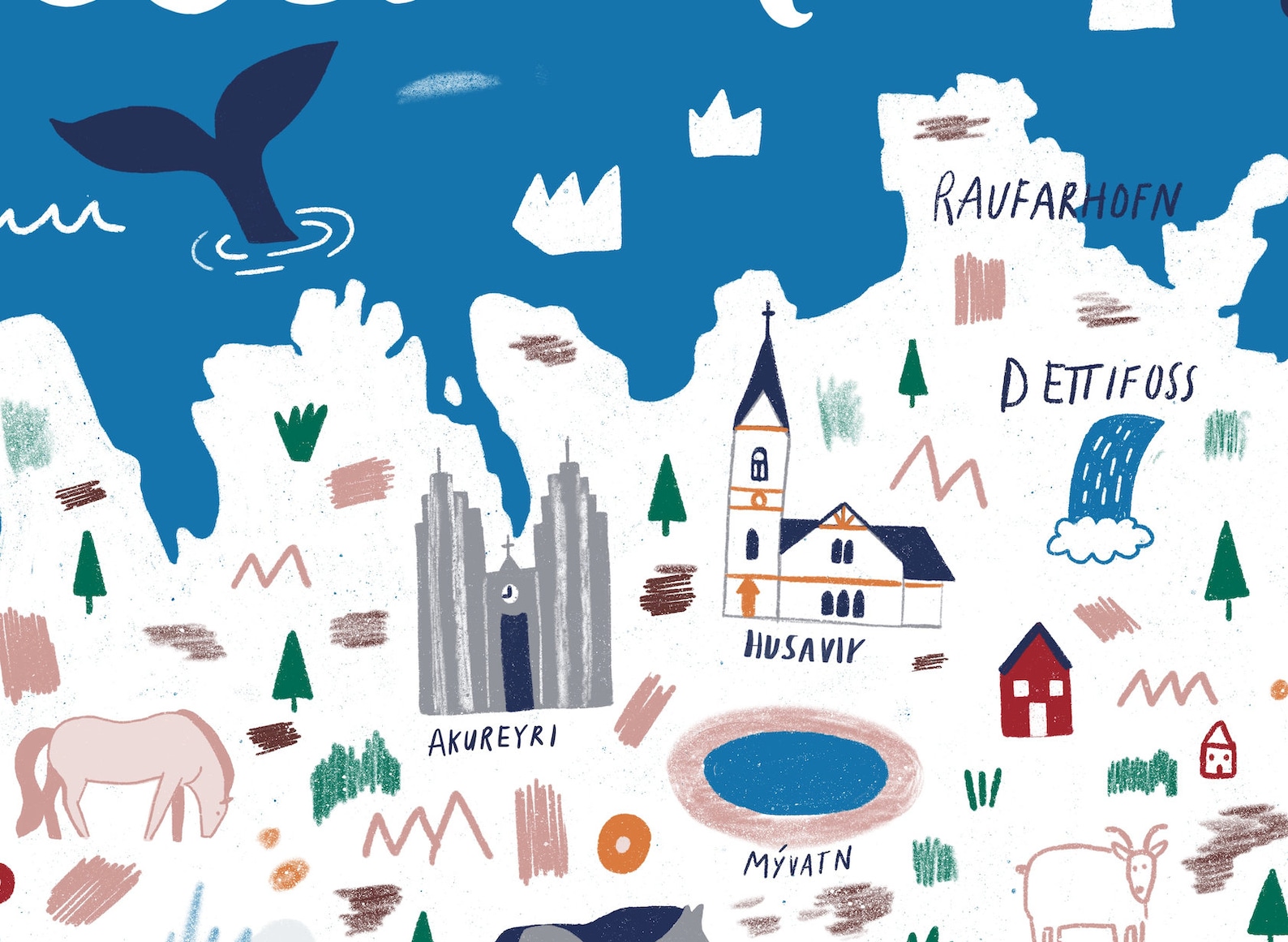 Iceland Illustrated Map | Iceland Print | Iceland Illustration ...