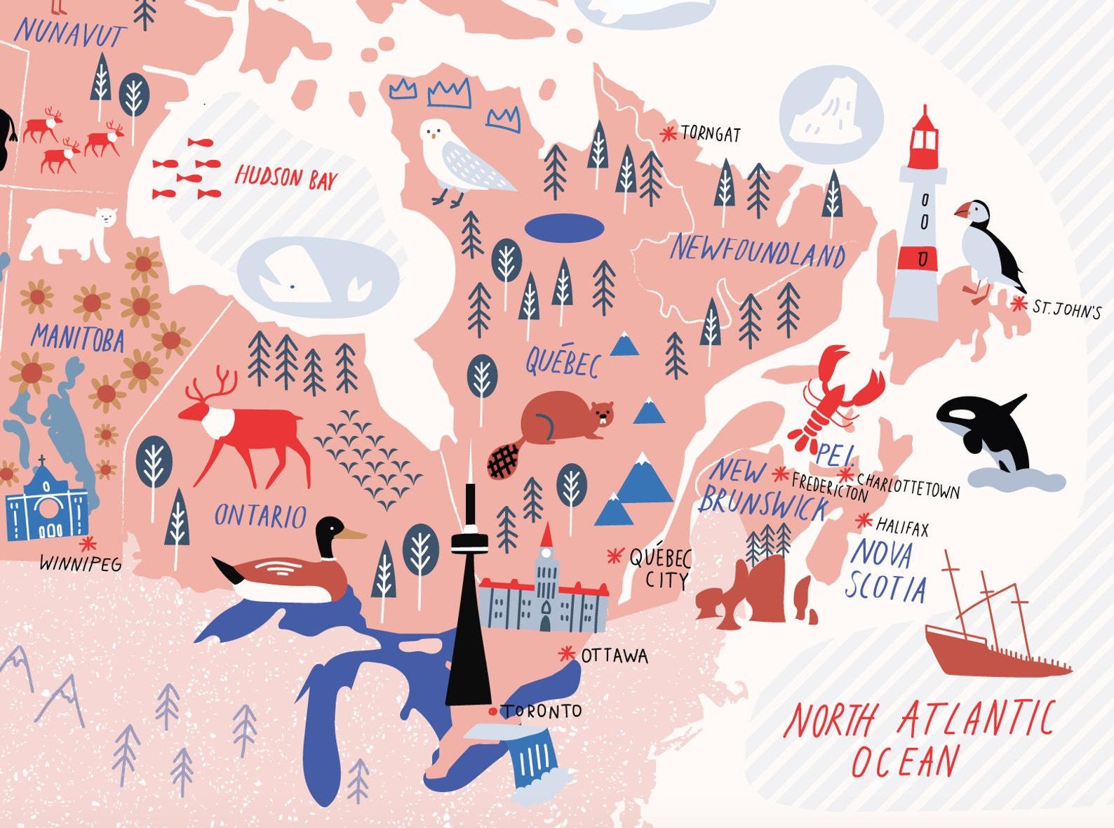 Illustrated Map of Canada Poster Pink - Etsy Canada