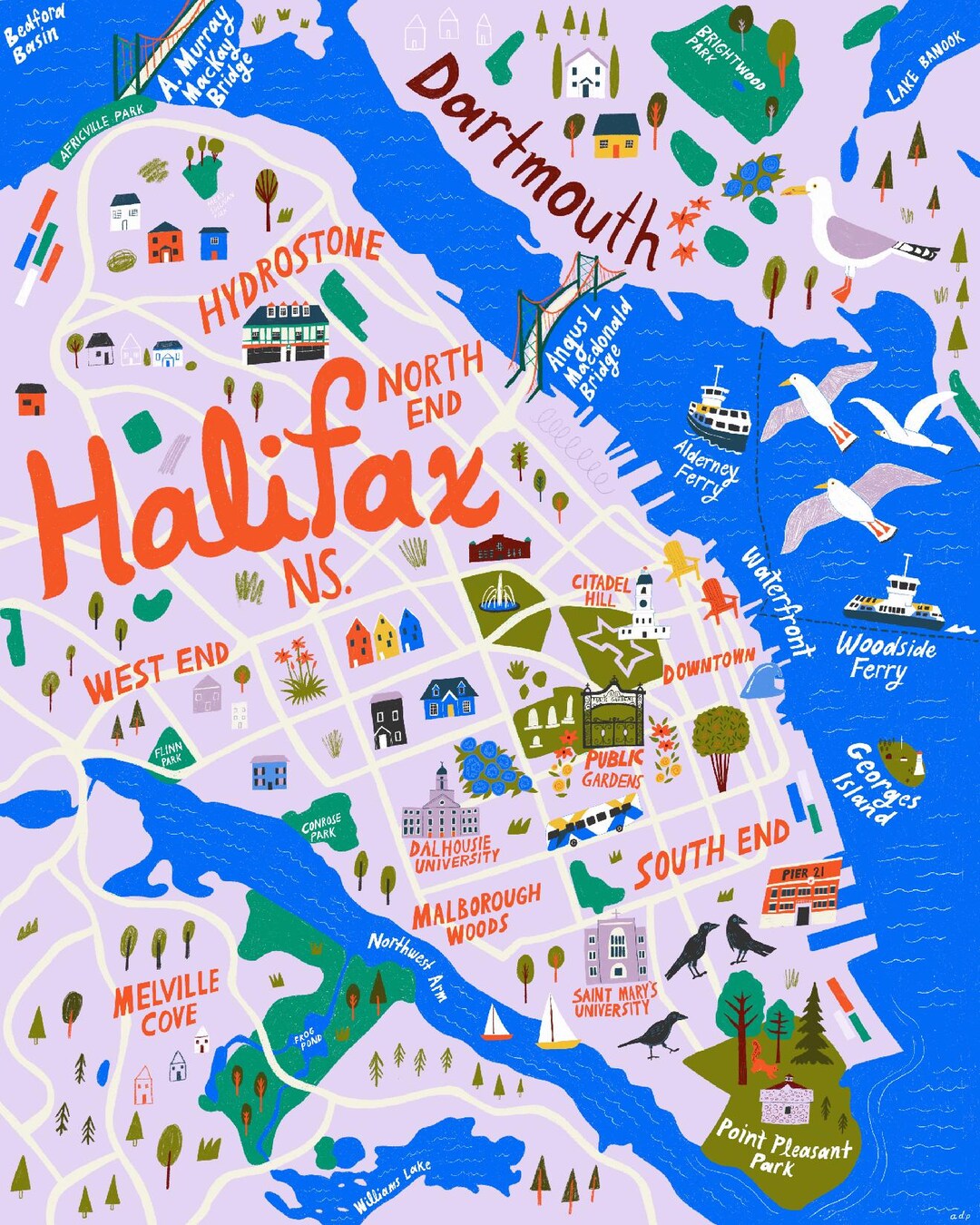 Halifax Map Art | Illustrated City Map | Halifax Poster | Moving Gift ...