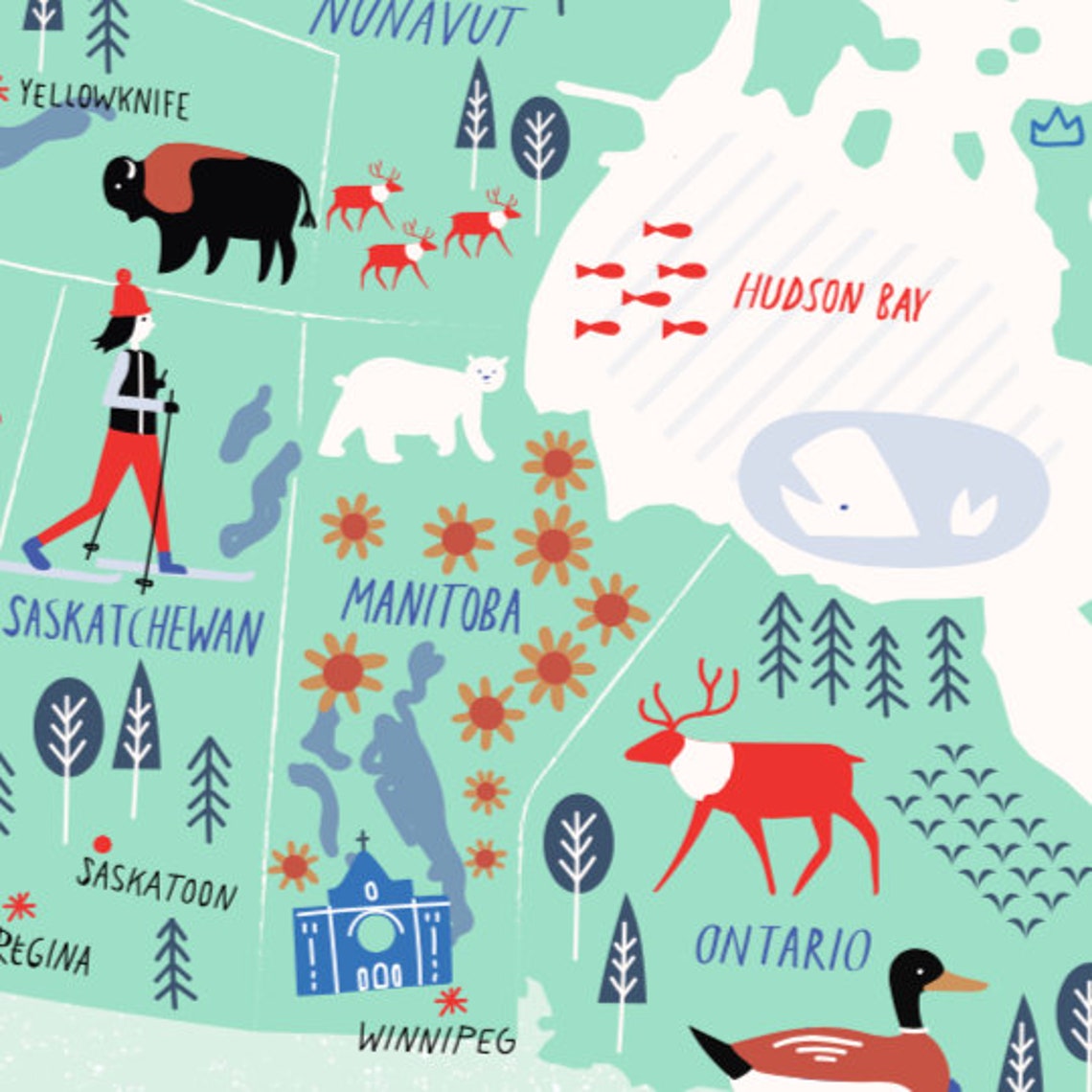 Illustrated Map of Canada Blue Canada Map Art Canada Map - Etsy
