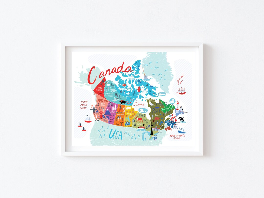Illustrated Map of Canada - Colourful Poster - Etsy