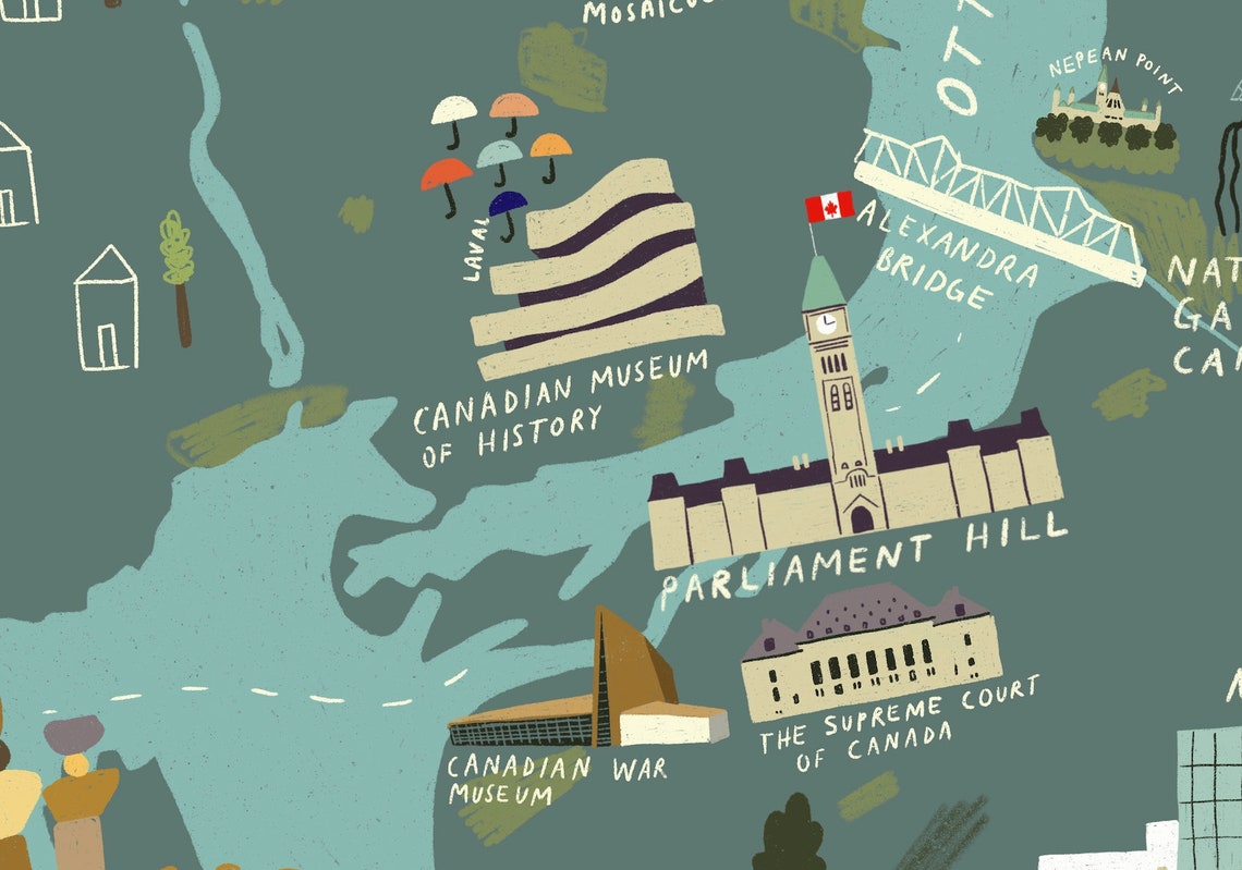 Ottawa Illustrated Map - Ottawa Wall Art - Etsy