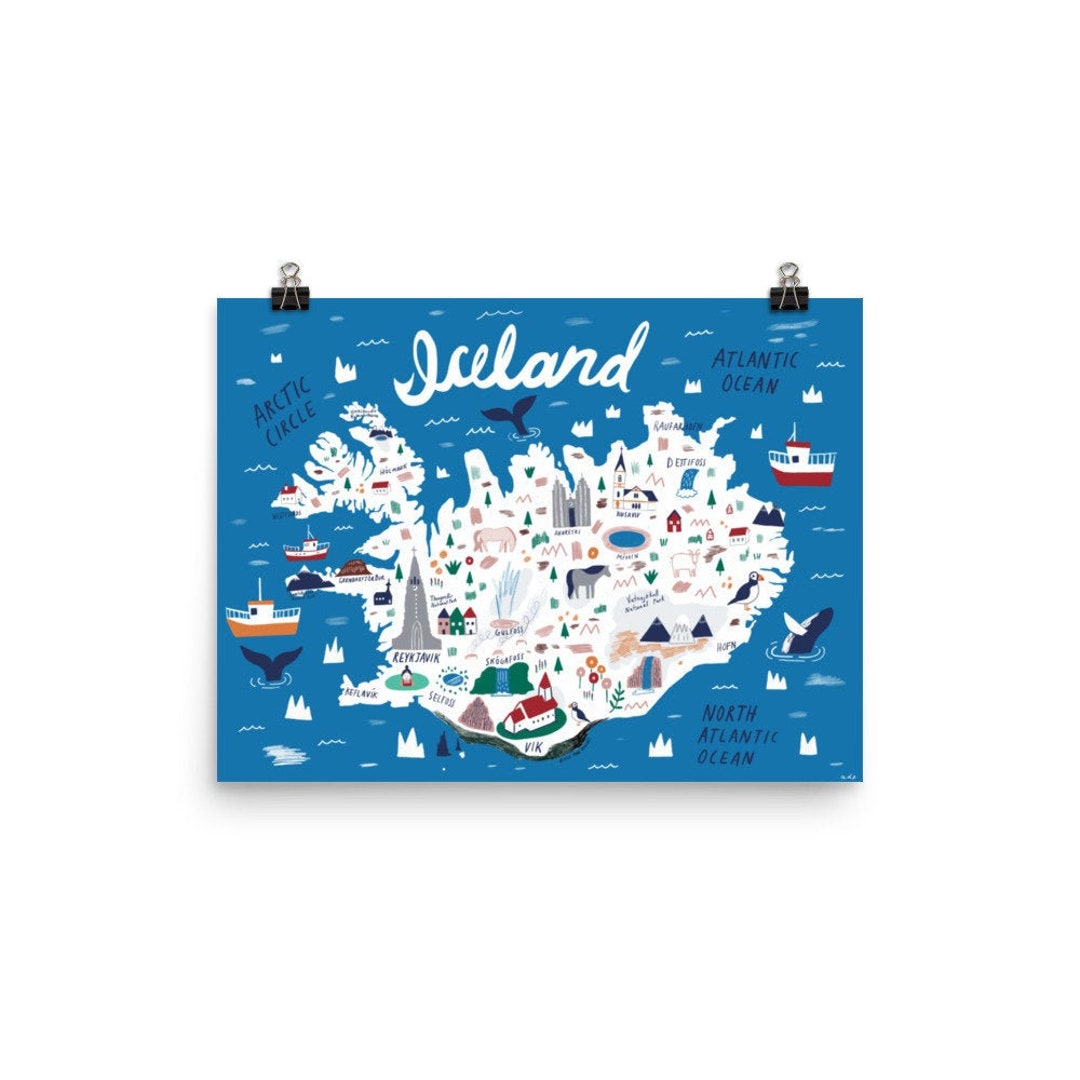 Iceland Poster - Illustrated Map - Etsy