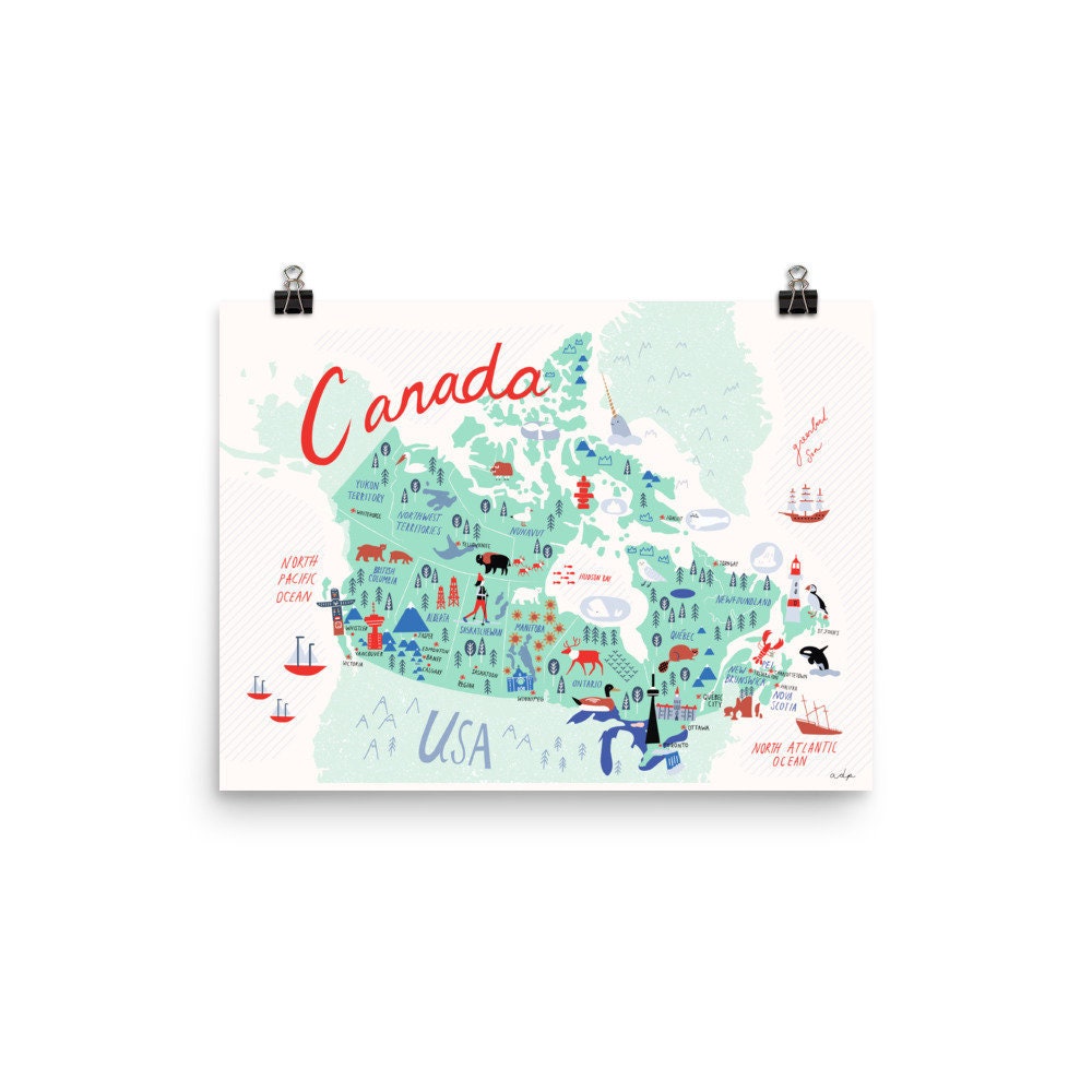 Illustrated Map of Canada Poster - Etsy