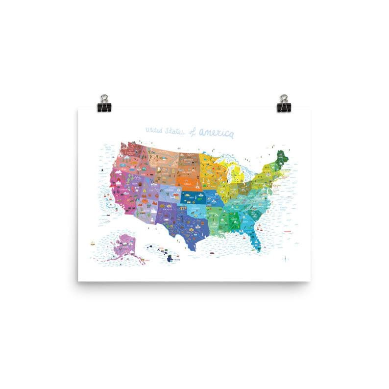 USA Poster - Illustrated Map USA - Educational Map - Etsy
