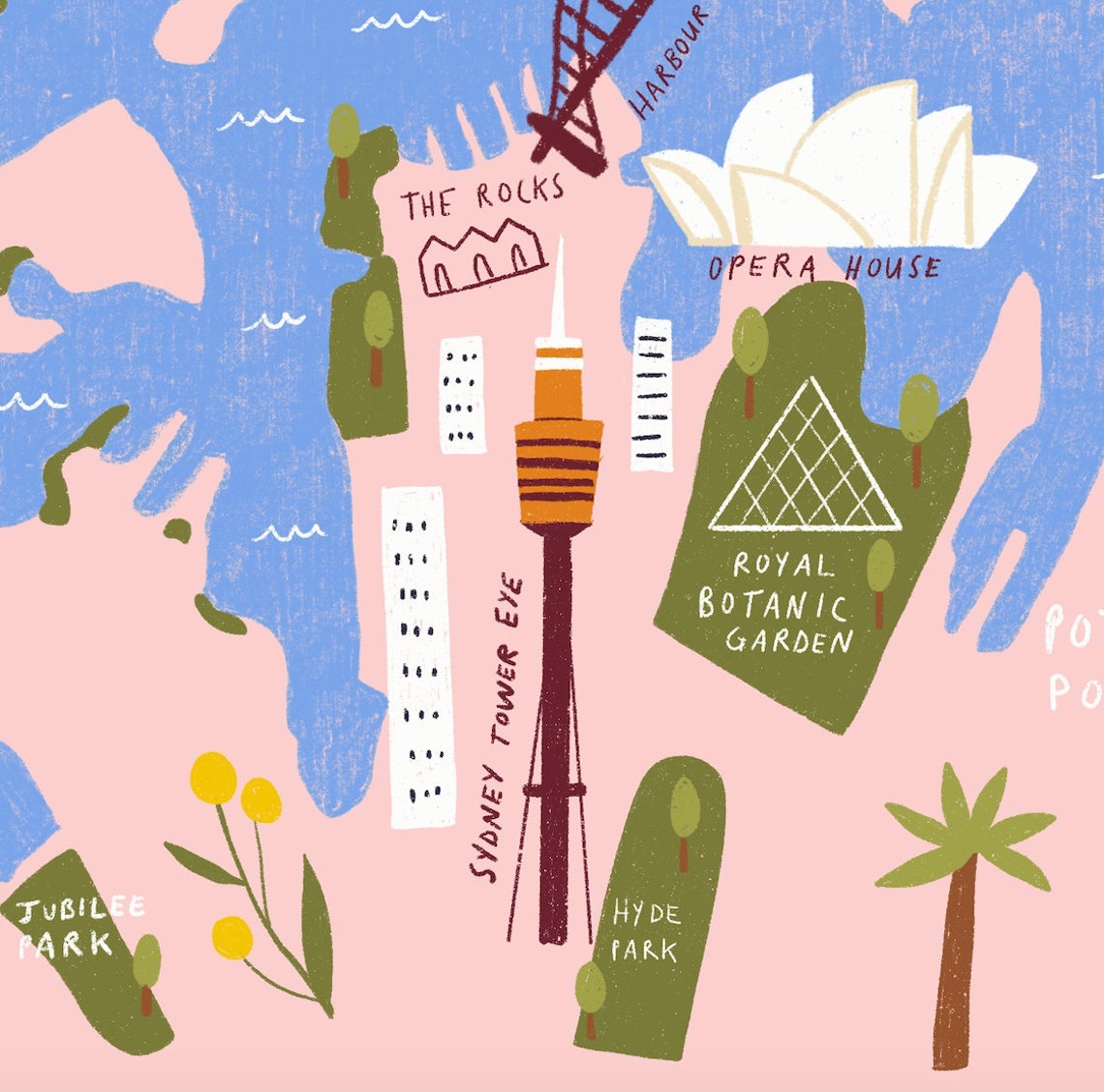 Sydney Australia Illustrated Map Print 8x10 - Etsy