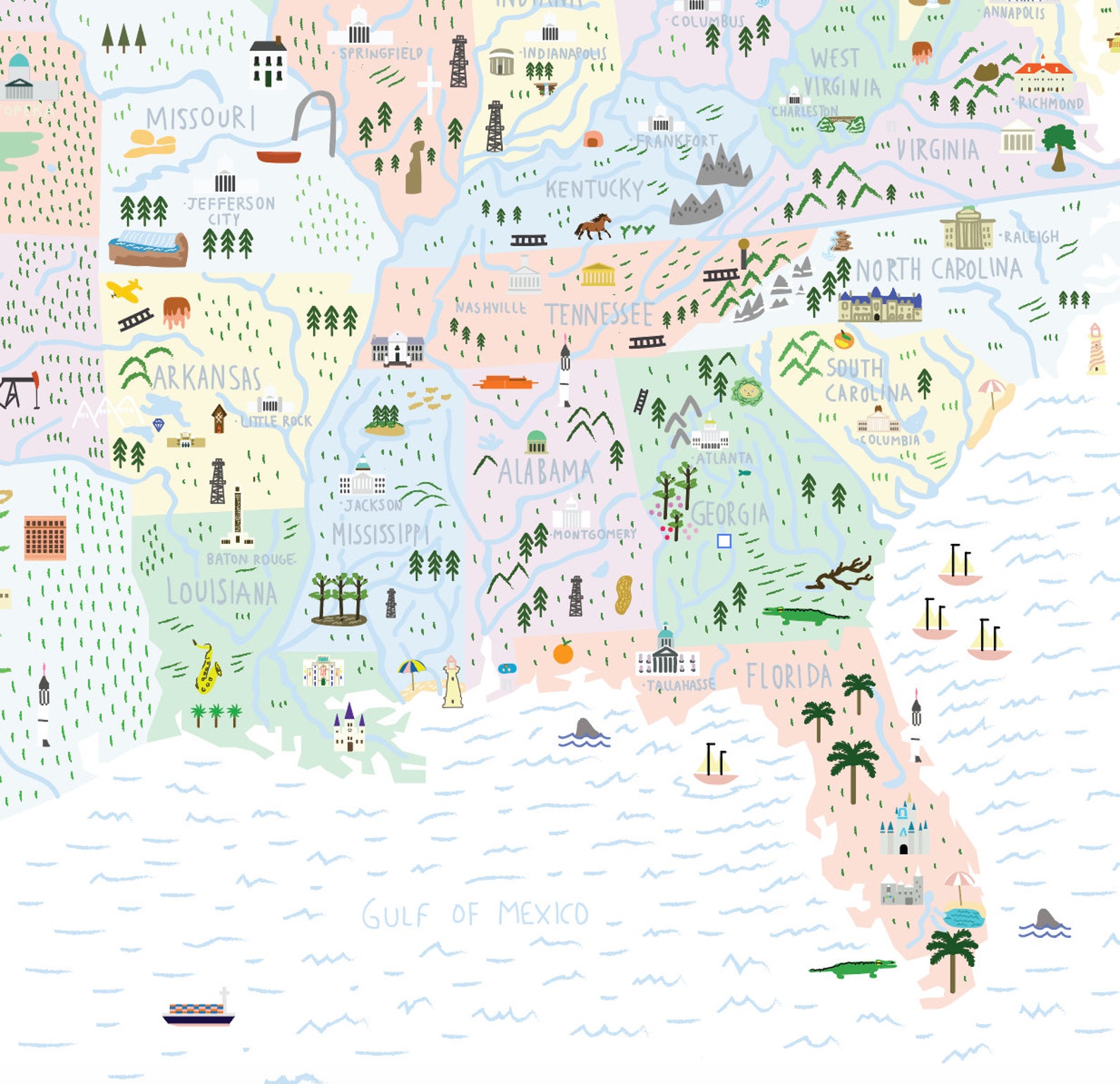 USA Illustrated Map Poster America Poster United States Wall Art United ...