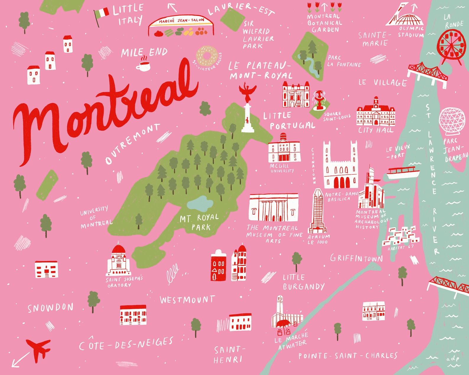 Montreal Illustrated Map | Canada Map Print | Montreal Map Print ...