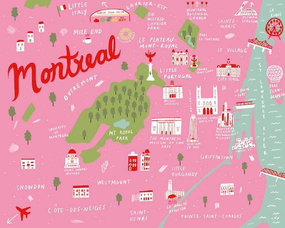 Montreal Illustrated Map Canada Map Print Montreal Map - Etsy