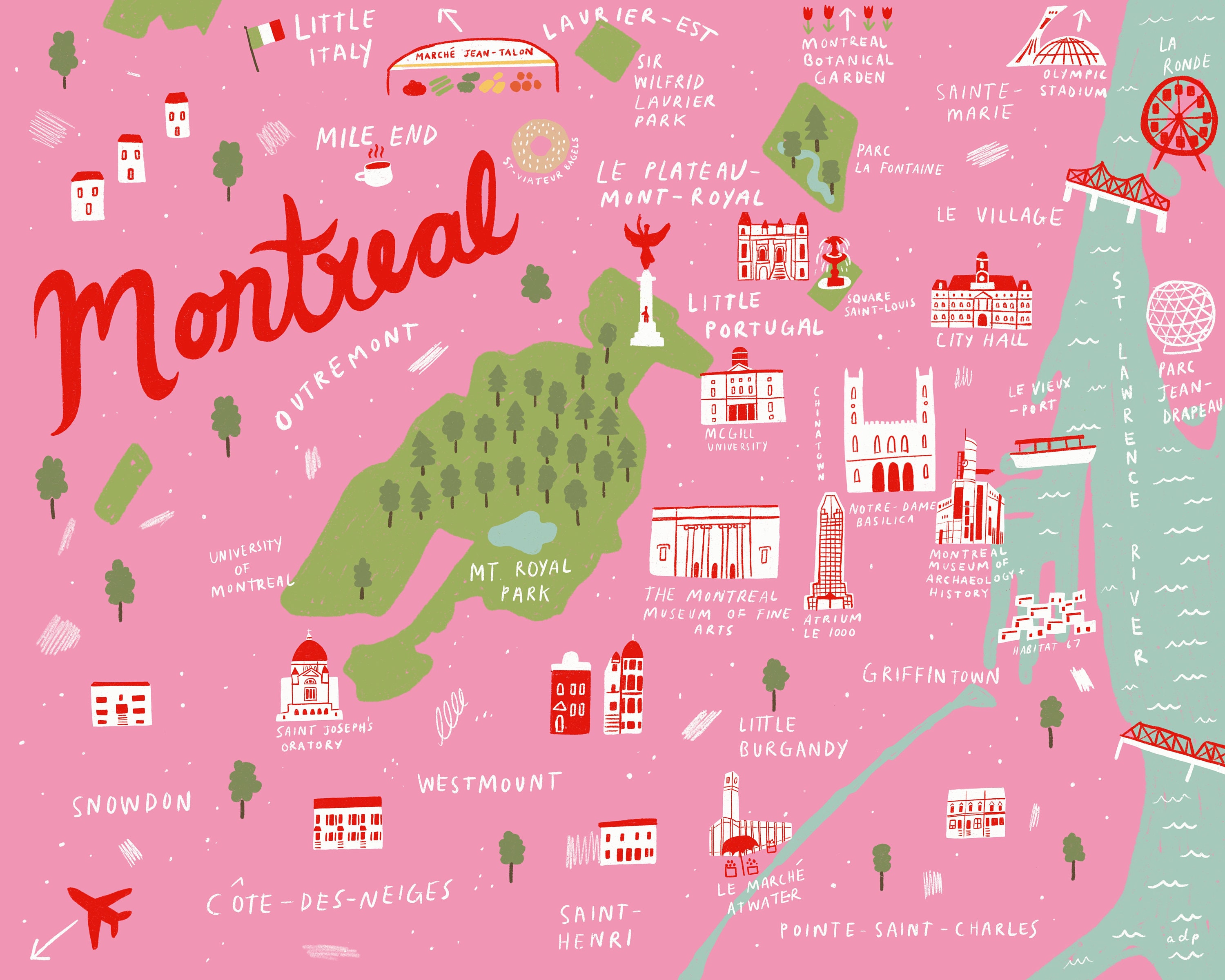 Montreal Illustrated Map | Canada Map Print | Montreal Map Print ...