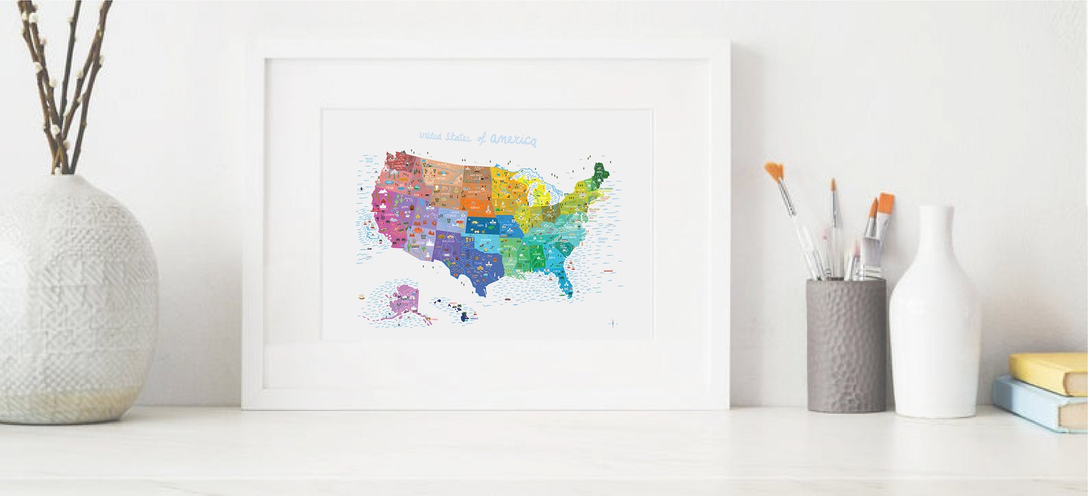 USA Map Print Illustrated Map United States Décor USA - Etsy Canada