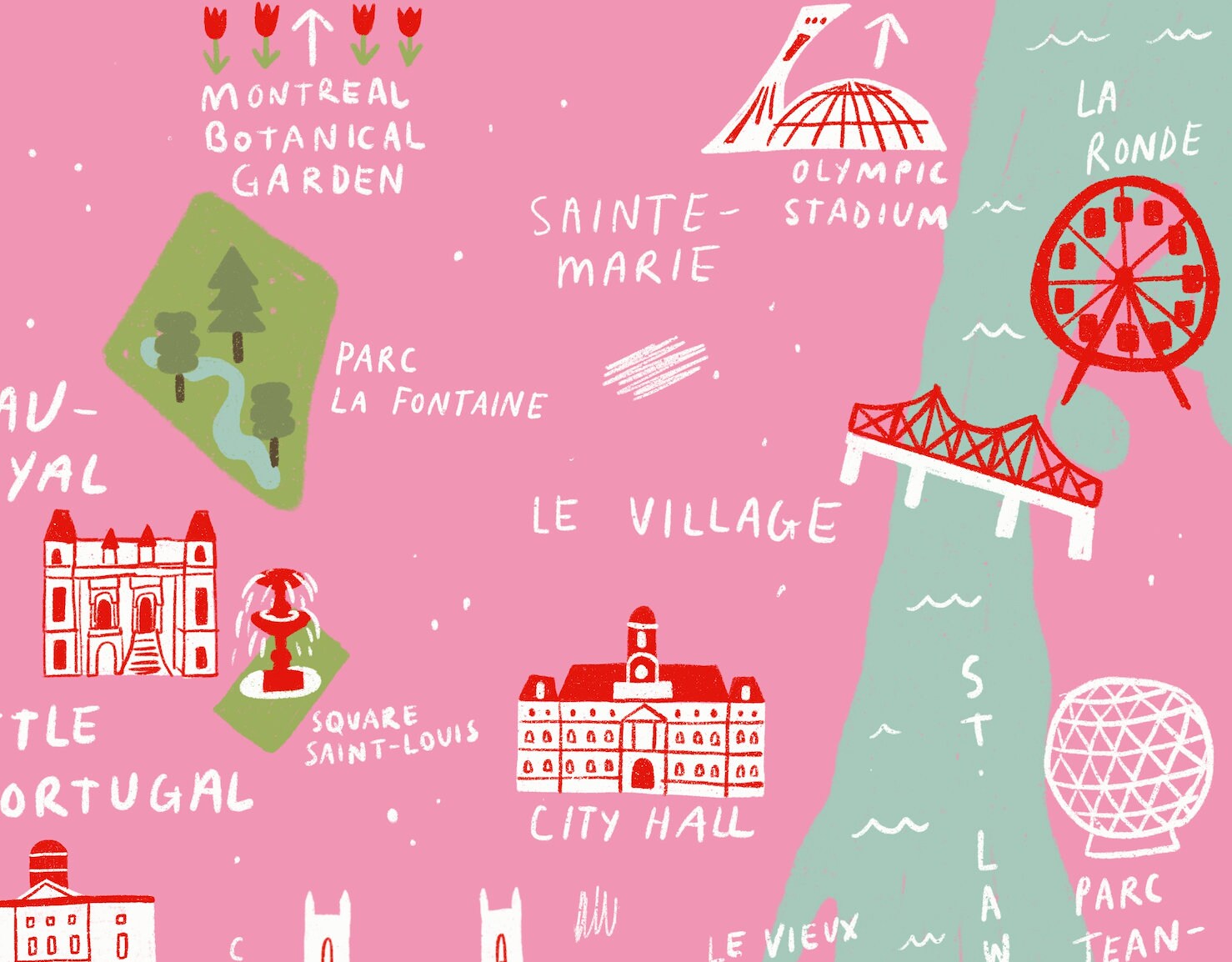 Montreal Illustrated Map Canada Map Print Montreal Map Print Montreal ...