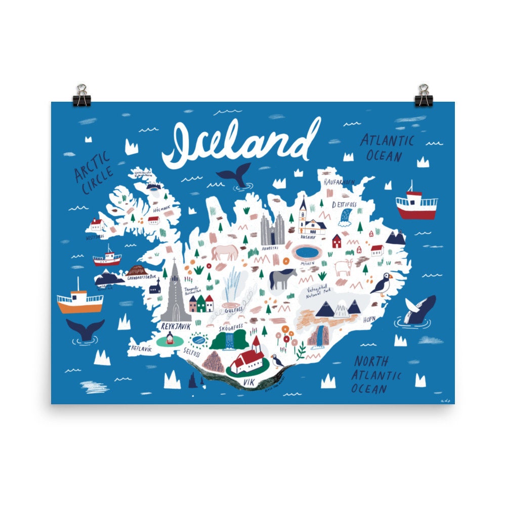 Iceland Poster - Illustrated Map - Etsy