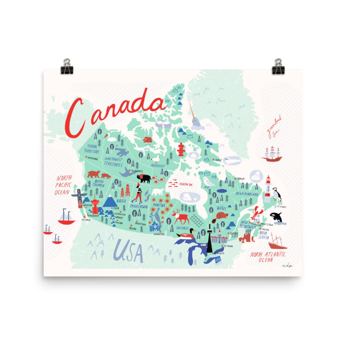 Illustrated Map of Canada Poster | Etsy