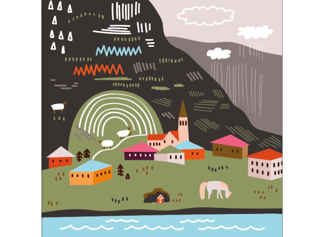 Iceland Illustration Print | Grundarfjörður Print | Iceland Gift ...