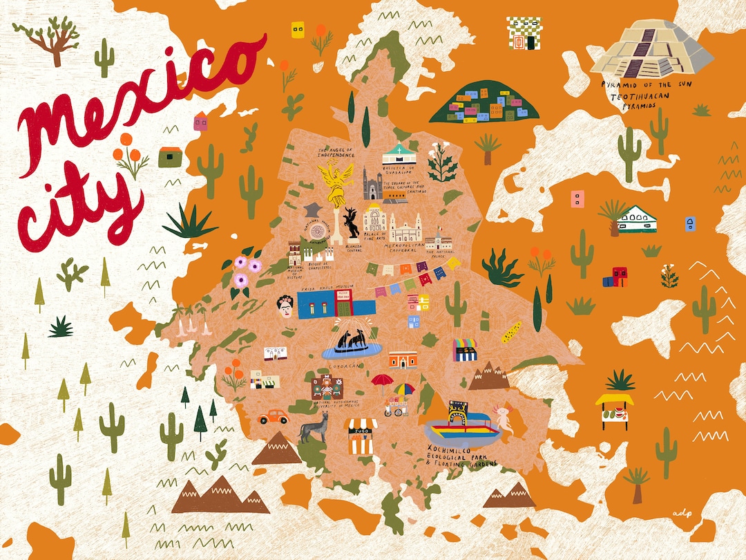 Mexico City Illustrated Map - Mexico City Wall Art - Etsy