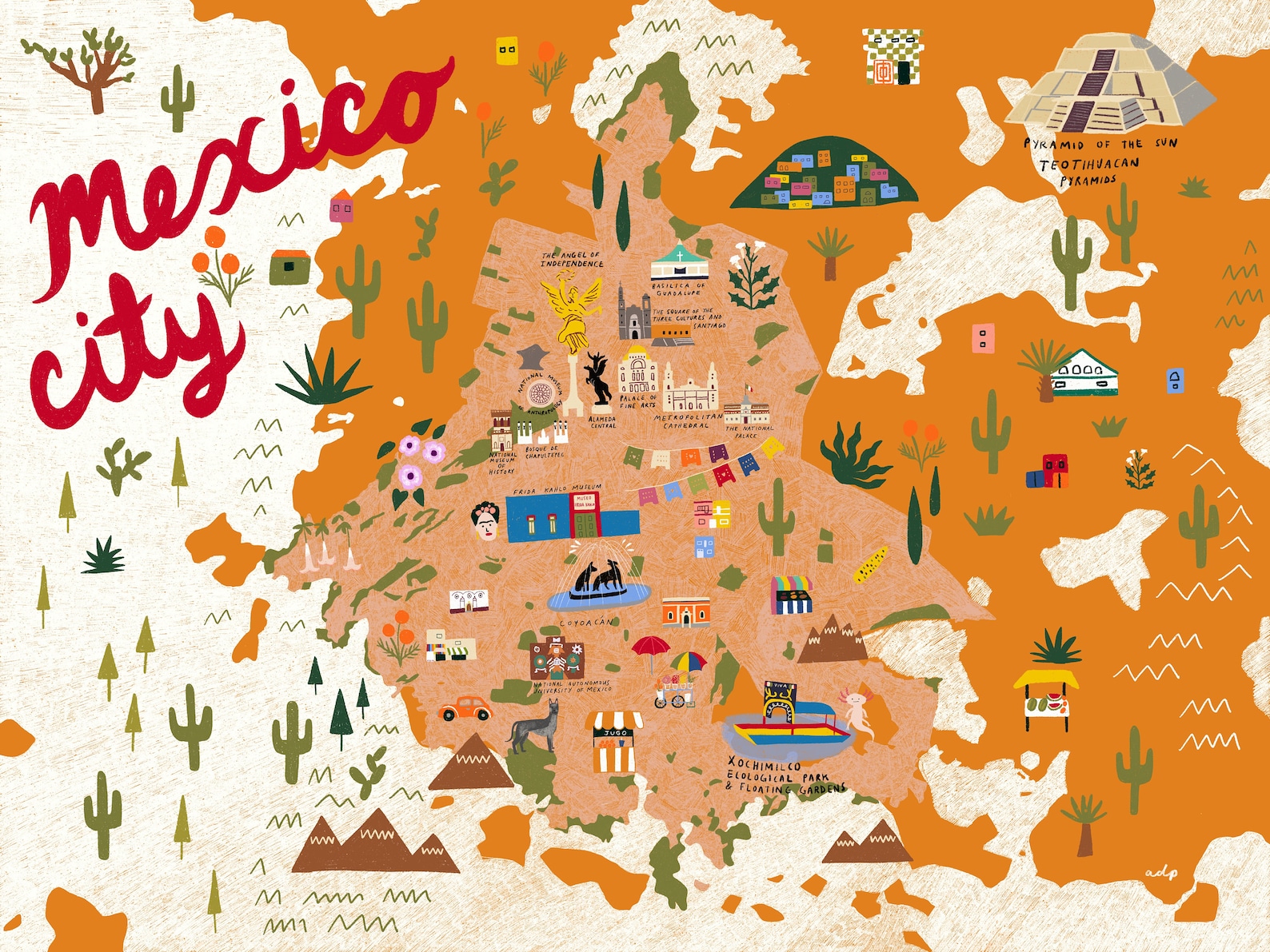 Mexico City Illustrated Map Mexico City Wall Art - Etsy