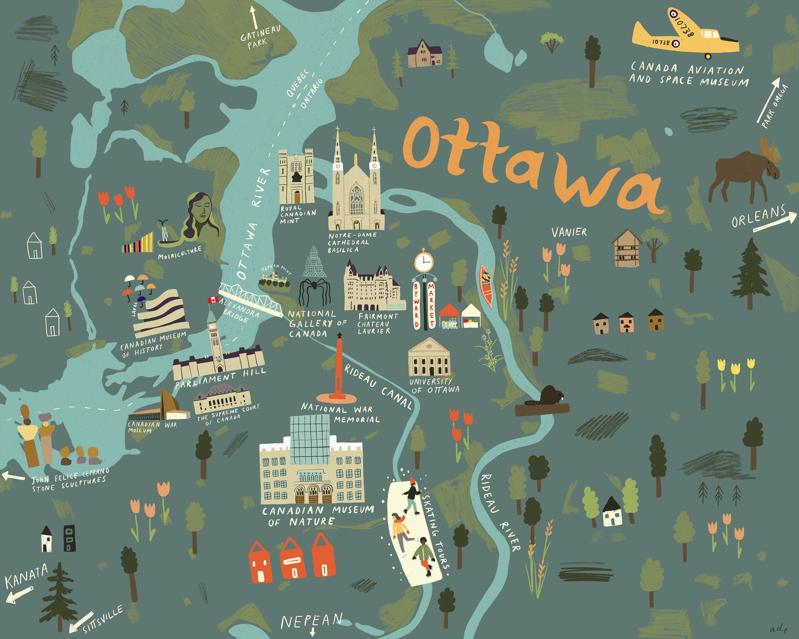 Ottawa Illustrated Map - Ottawa Wall Art - Etsy