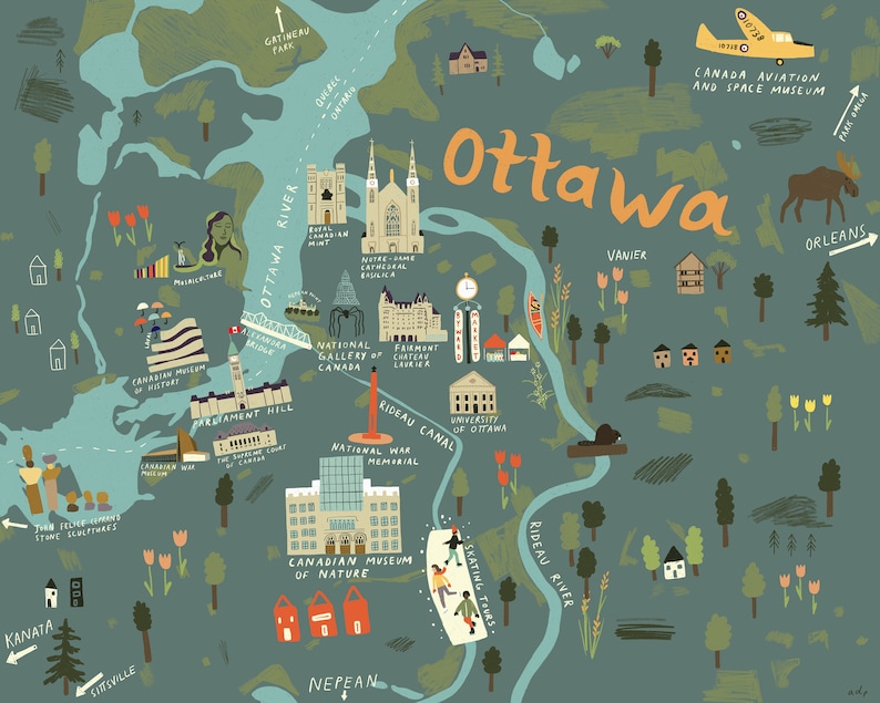 Ottawa Illustrated Map - Ottawa Wall Art - Etsy Canada