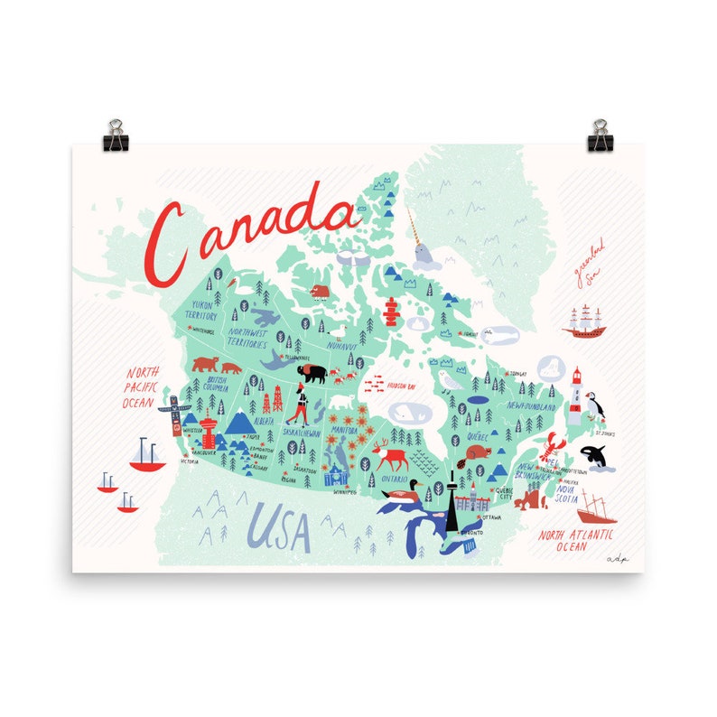 Illustrated Map of Canada Poster - Etsy