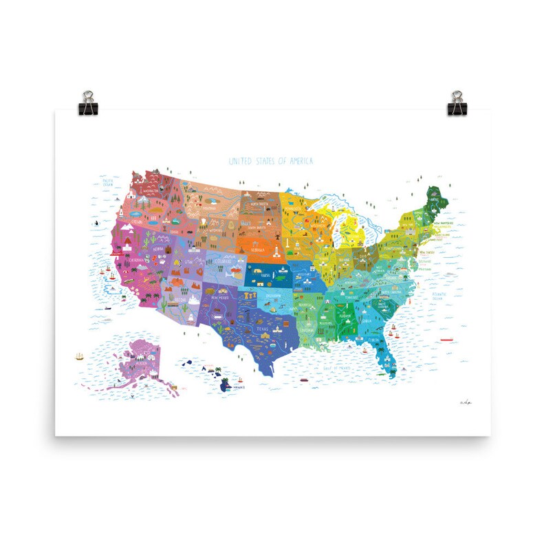 USA Poster Illustrated Map USA Educational Map | Etsy