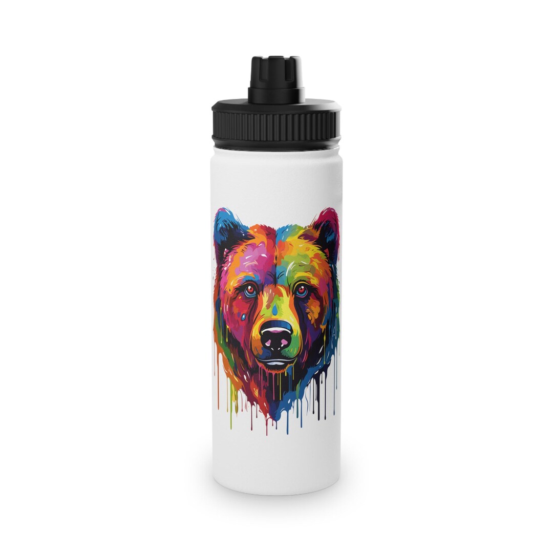 Dripping Paint Bear Stainless Steel Water Bottle, Sports Lid - Etsy