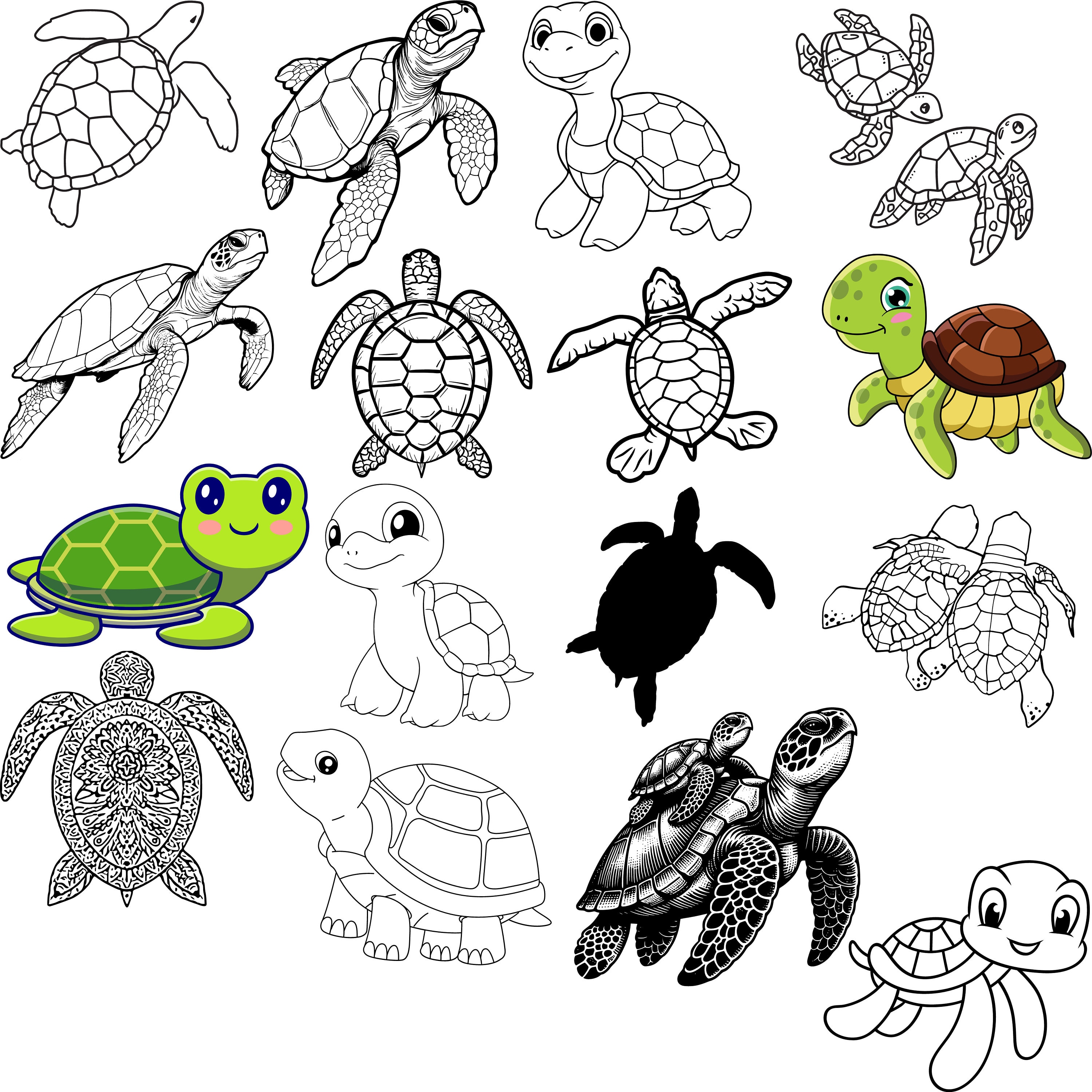 Turtle Png Bundle, Turtle Png, Cute Turtle , Turtle Face Png, Black ...