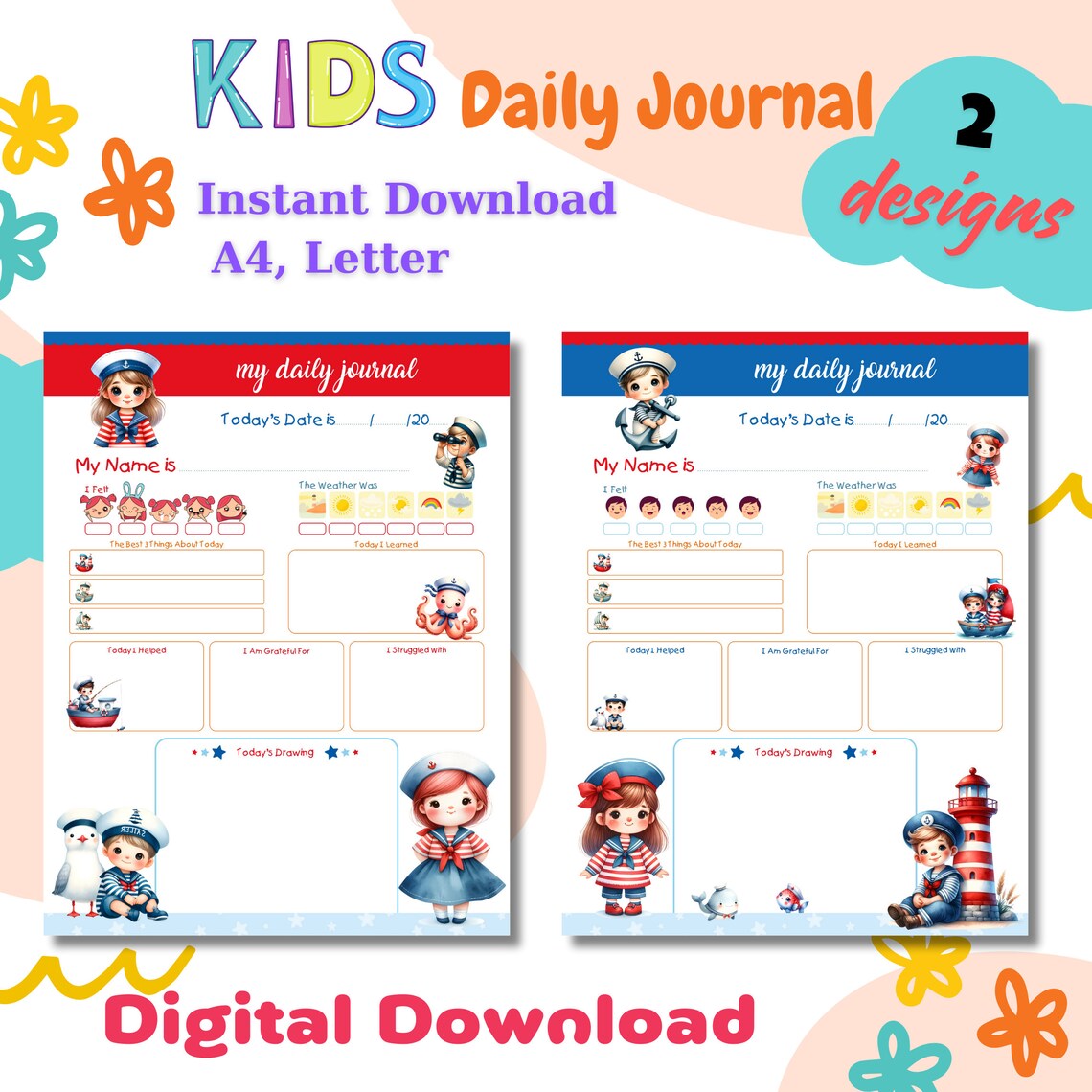 Kids Daily Journal Printable Journal for Kids Diary for Children Kids ...