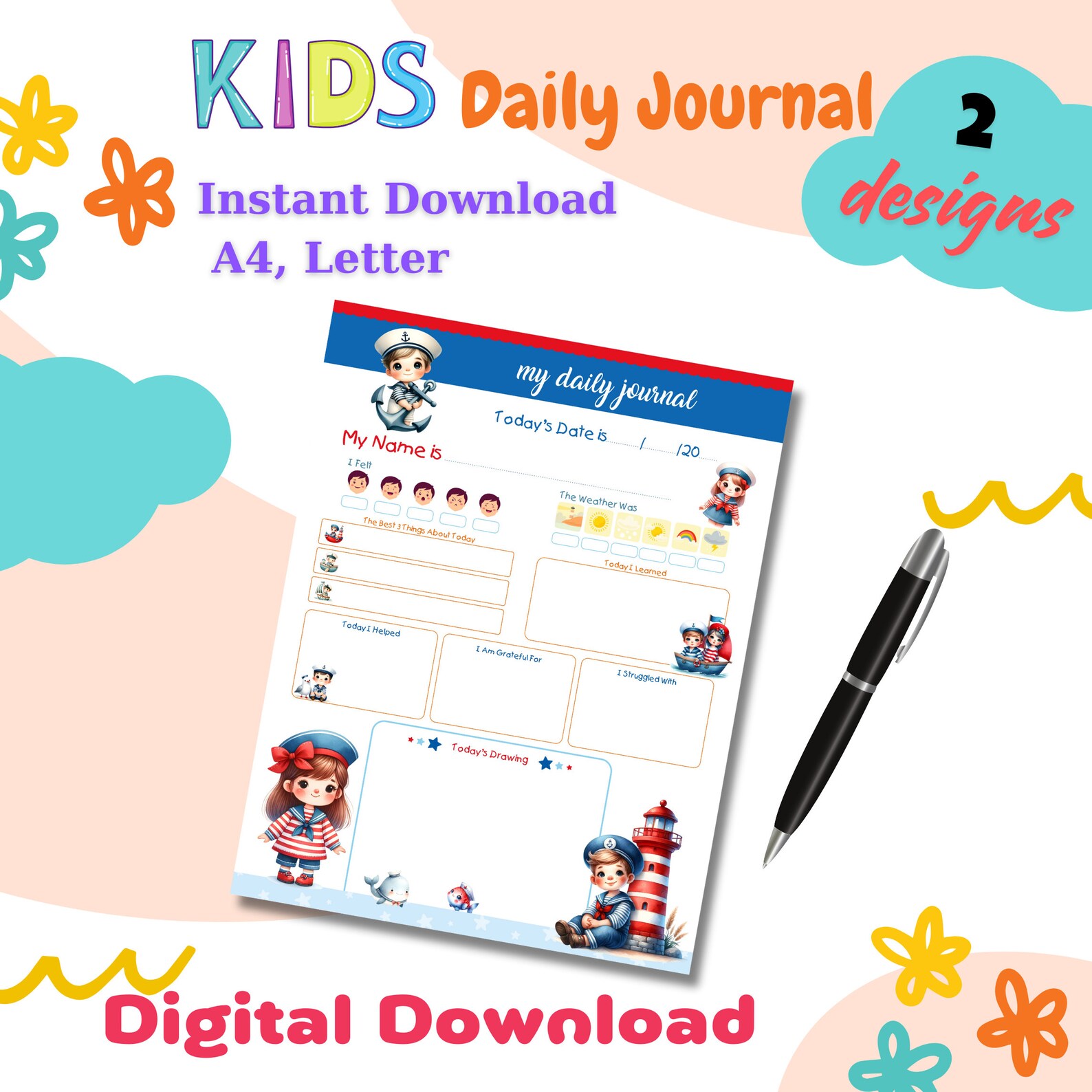 Kids Daily Journal Printable Journal for Kids Diary for Children Kids ...
