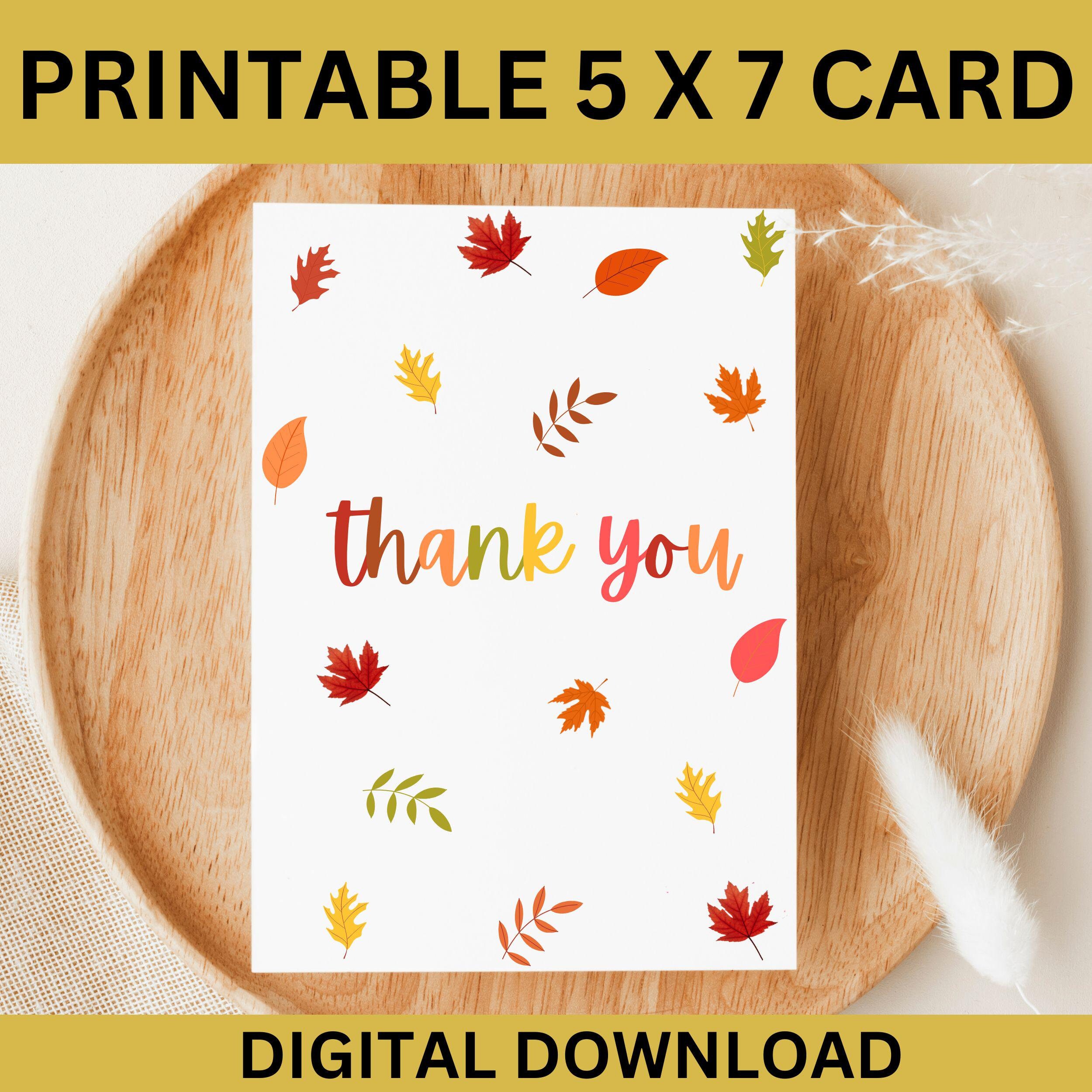 Printable Autumn Thank You Card, Autumn Leaves Printable Card, Autumn ...