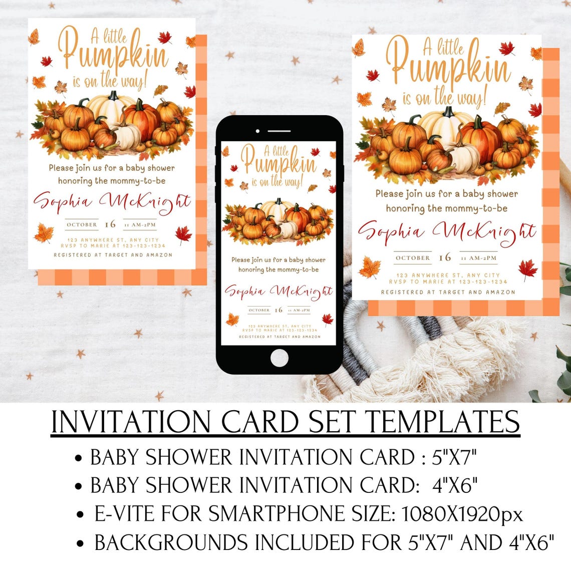 Printable Pumpkin Baby Shower Invitation Set, Autumn Baby Shower ...