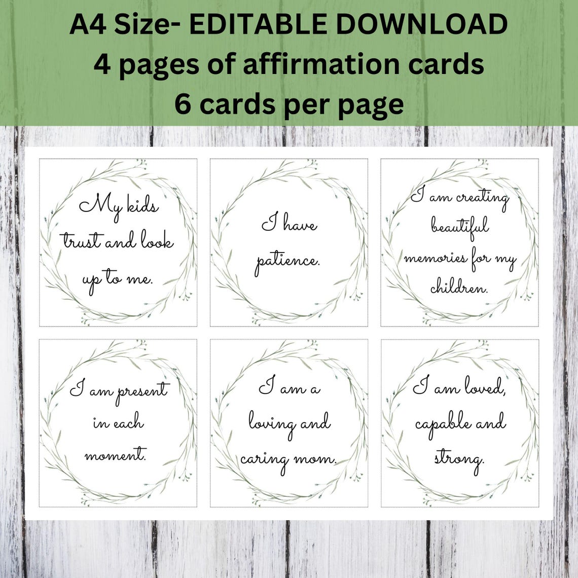 Positive Affirmation Cards for Moms, Editable/downloadable Affirmations ...