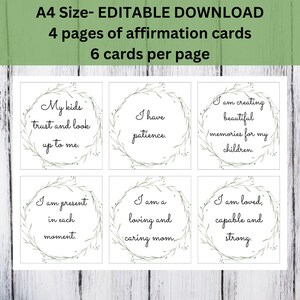Positive Affirmation Cards for Moms, Editable/downloadable Affirmations ...