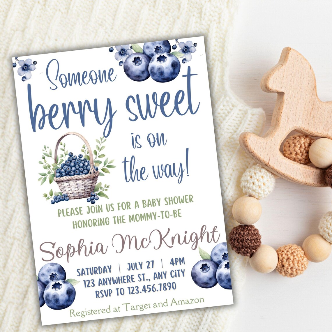 Editable Blueberry Baby Shower Invitation Set, Someone Berry Sweet Baby ...