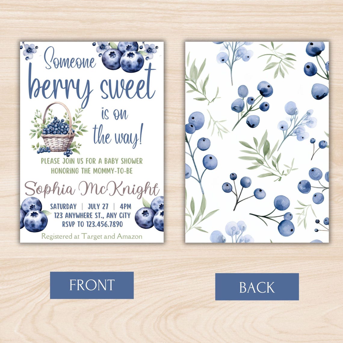 Editable Blueberry Baby Shower Invitation Set, Someone Berry Sweet Baby ...