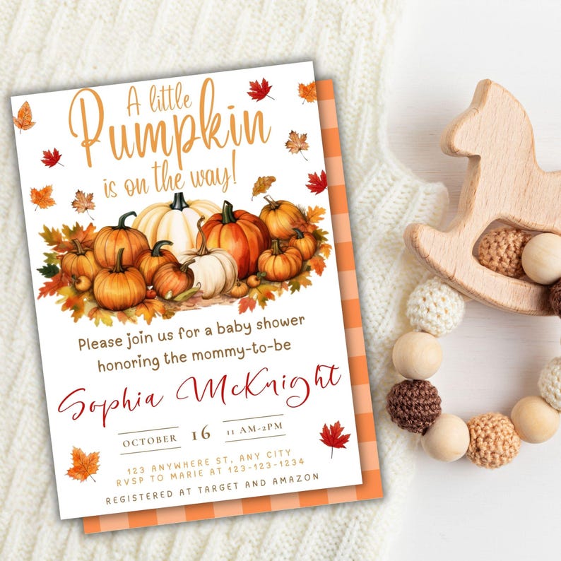 Printable Pumpkin Baby Shower Invitation Set, Autumn Baby Shower ...