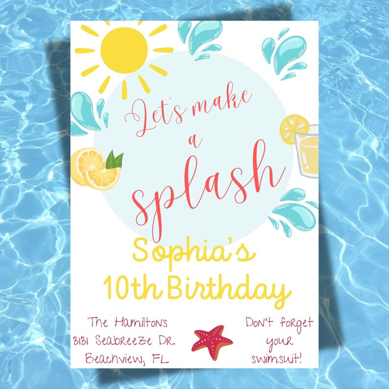 Editable Summer Party Invite, Pool Party Invitation Template, Summer ...