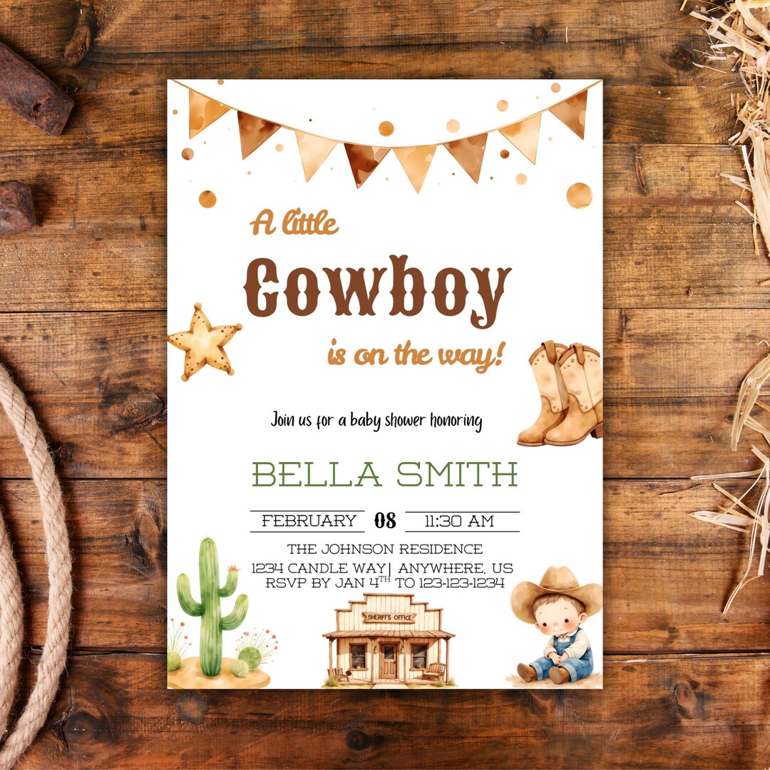 Editable Cowboy Baby Shower Invitation | Wild West Boy Invite | Country ...