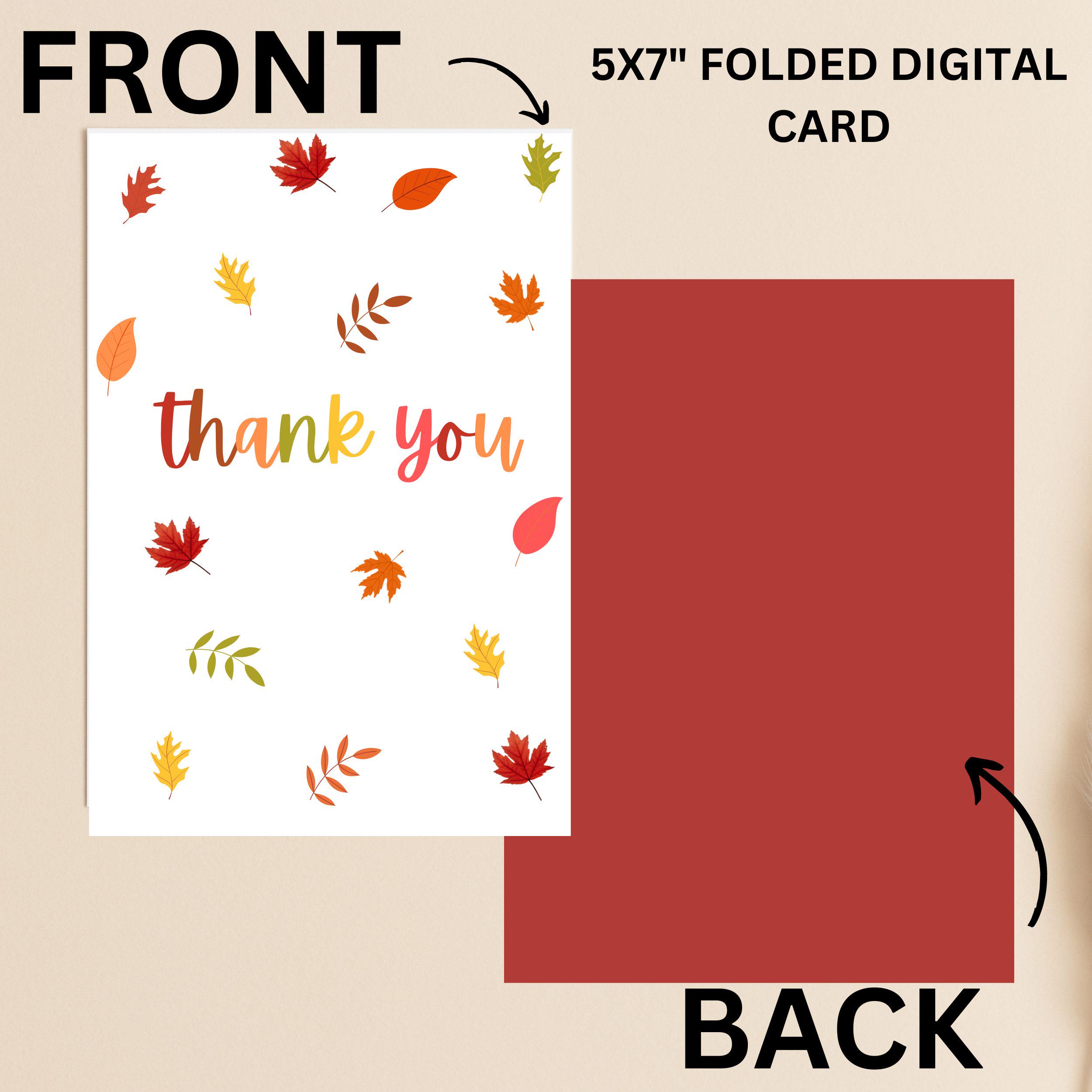 Printable Autumn Thank You Card, Autumn Leaves Printable Card, Autumn ...