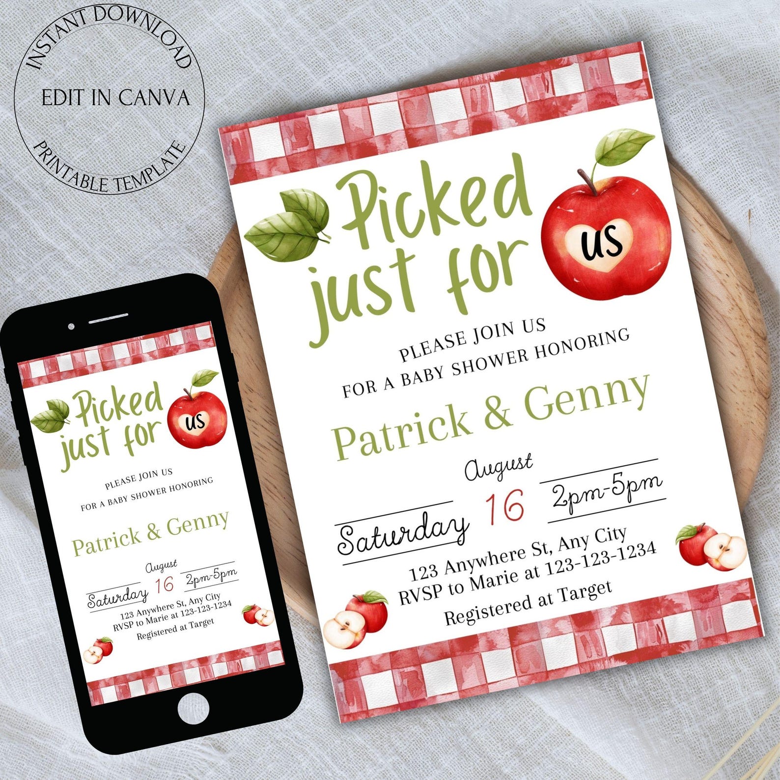 Apple Baby Shower Invitation Fall Themed Picked Just for Us Baby Invite ...