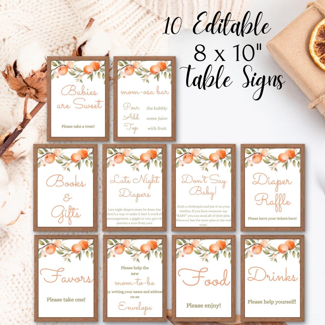 Little Peach Baby Shower Table Signs and Games Bundle Editable Canva ...