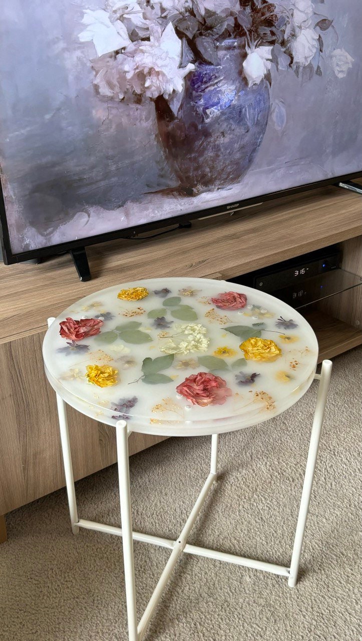 Round Epoxy Coffee Table - Handcrafted Floral Design, Artistic Resin ...