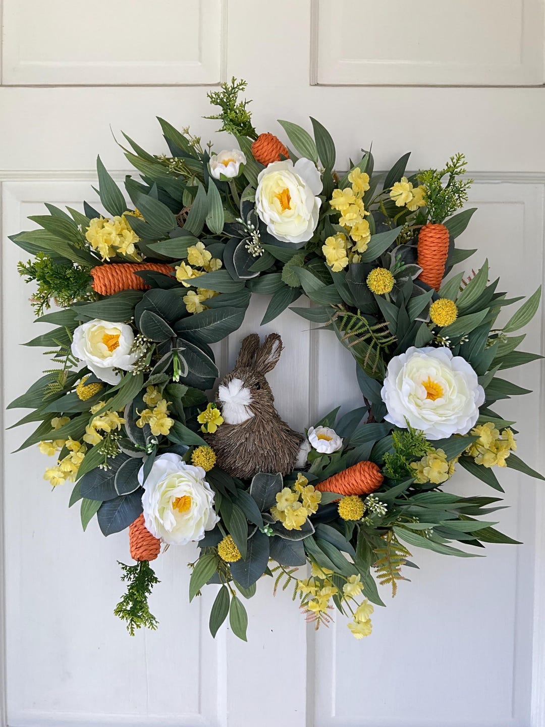 Easter Wreath for Front Door, Spring Easter Bunny Wreath, Farmhouse ...