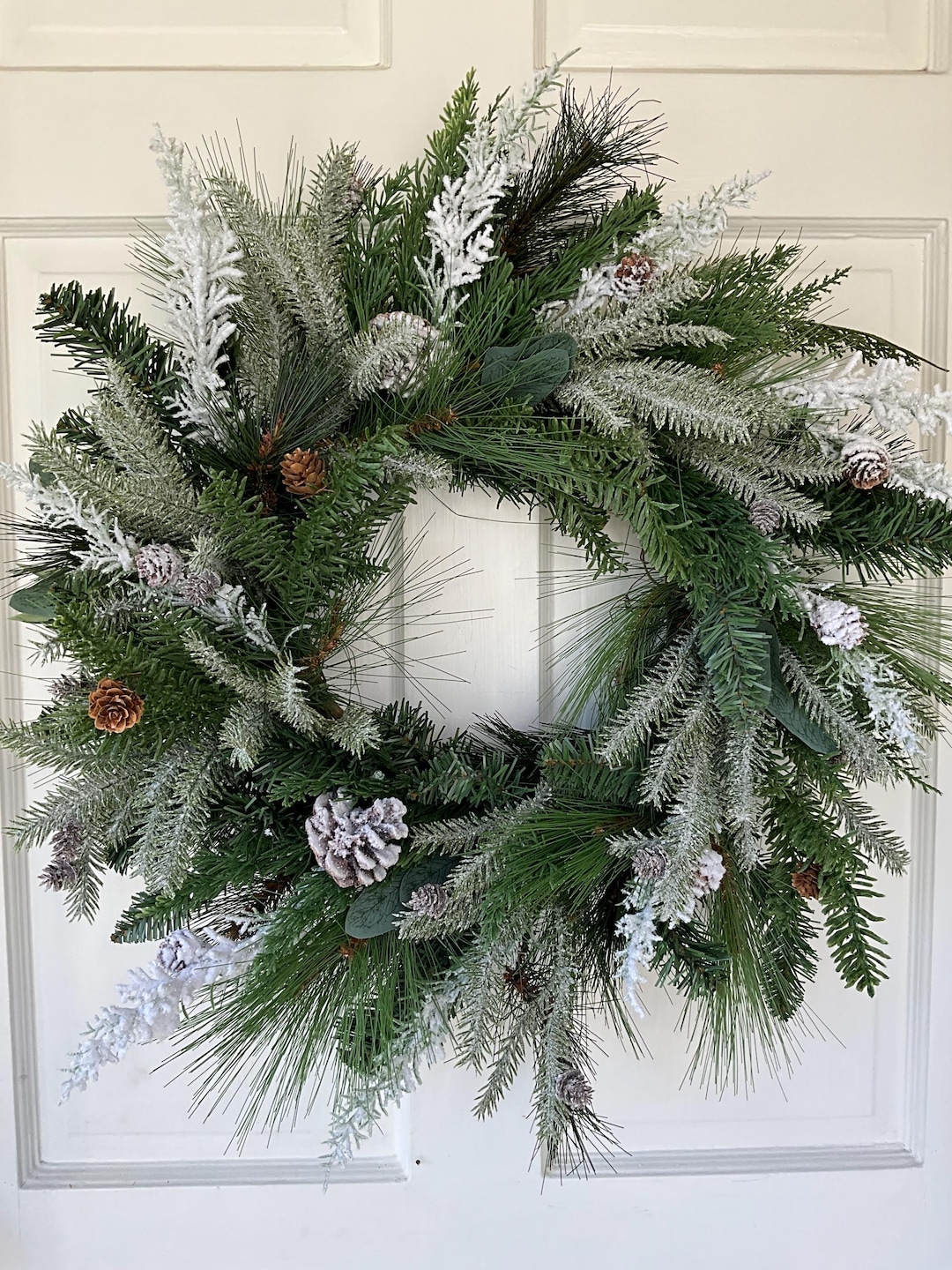 Winter Greenery Wreath, Farmhouse Balsam Fir, Snowy Pine Wreath - Etsy